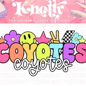 Retro Pop Colorful Sticker Mascot-coyotes PNG - School Spirit - Etsy