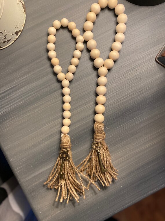 Wood Bead Garland With Vintage Key Accent/farmhouse Garland/ - Etsy