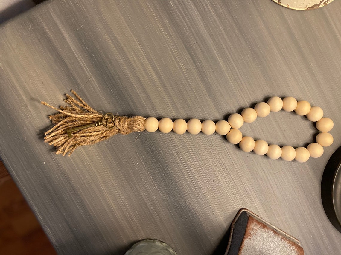 Wood Bead Garland With Vintage Key Accent/farmhouse Garland/ - Etsy