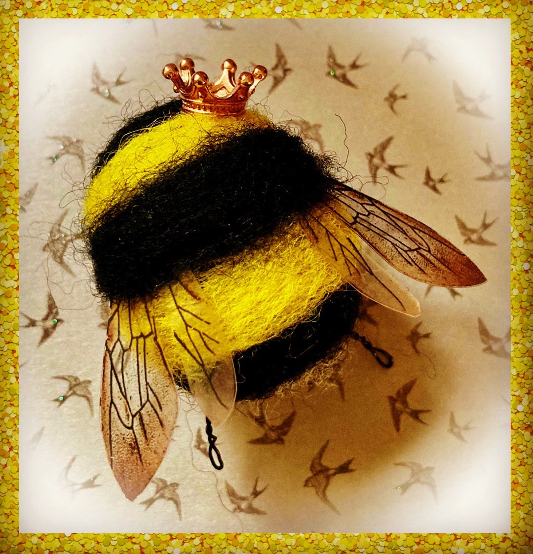 Handmade Welsh Wool Needle Felted Fluffy Queen Bee Bumblebee With Crown ...