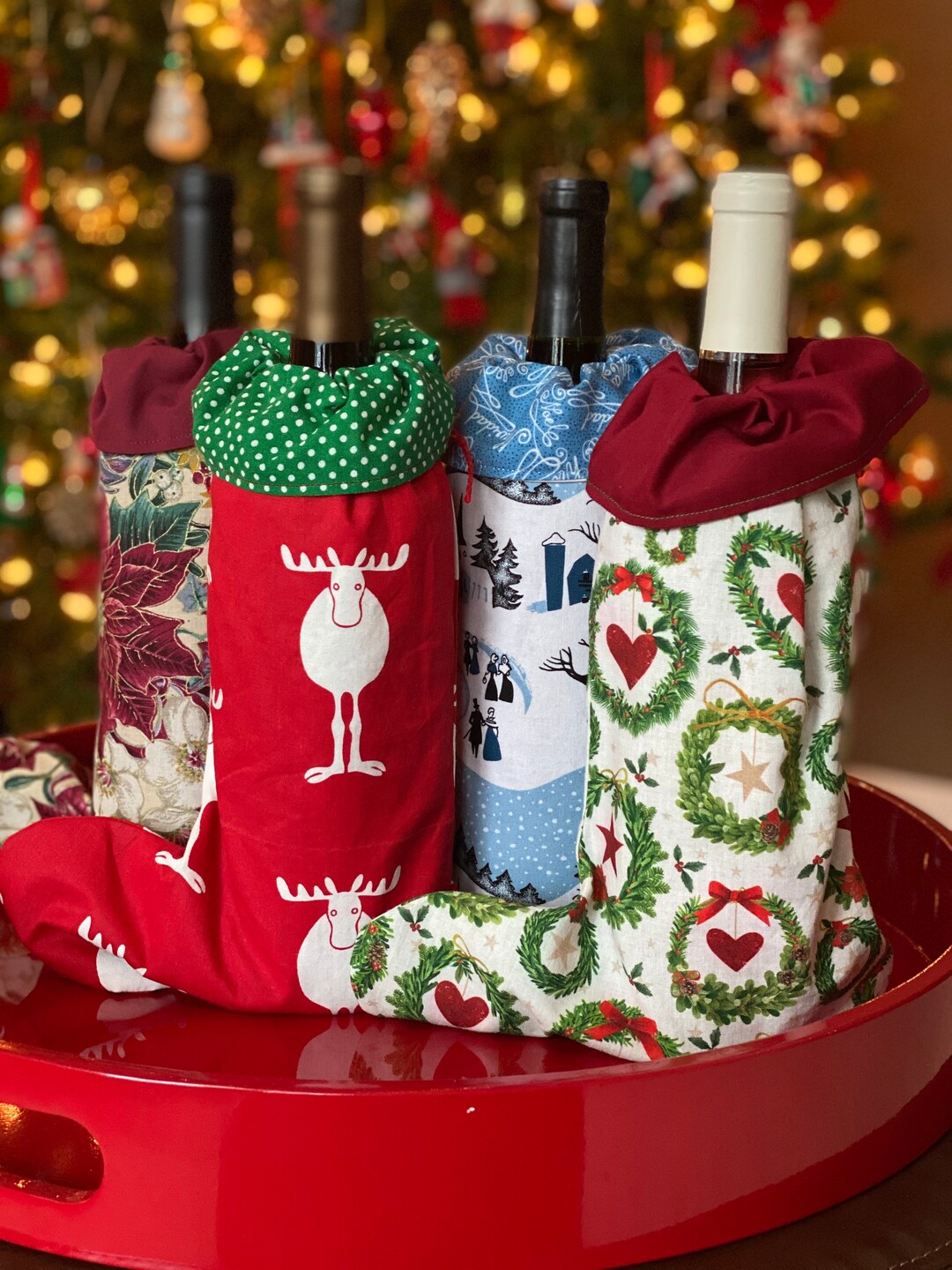 Reversible Christmas Wine Stocking Gift Bags - Etsy