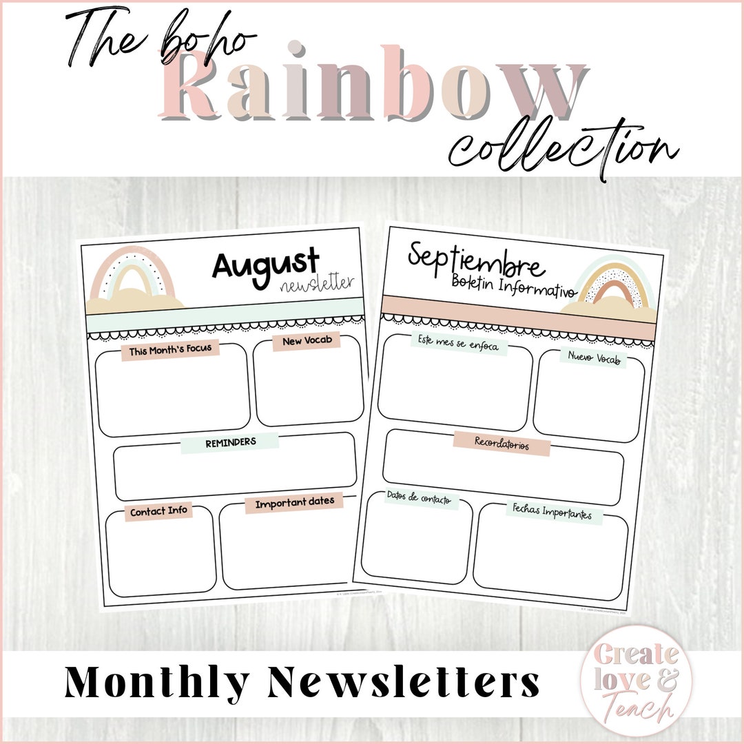 Editable Classroom Newsletter Template Rainbow Classroom Theme Monthly ...