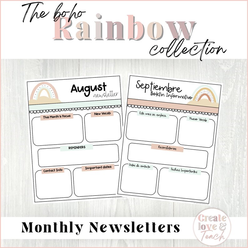 Editable Classroom Newsletter Template Rainbow Classroom Theme Monthly ...