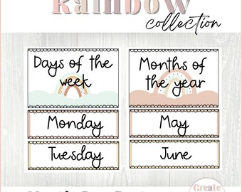 Days and Months Flashcards BOHO RAINBOW Classroom Decor - Etsy