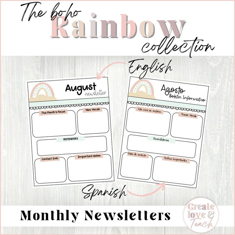 Editable Classroom Newsletter Template Rainbow Classroom Theme Monthly ...