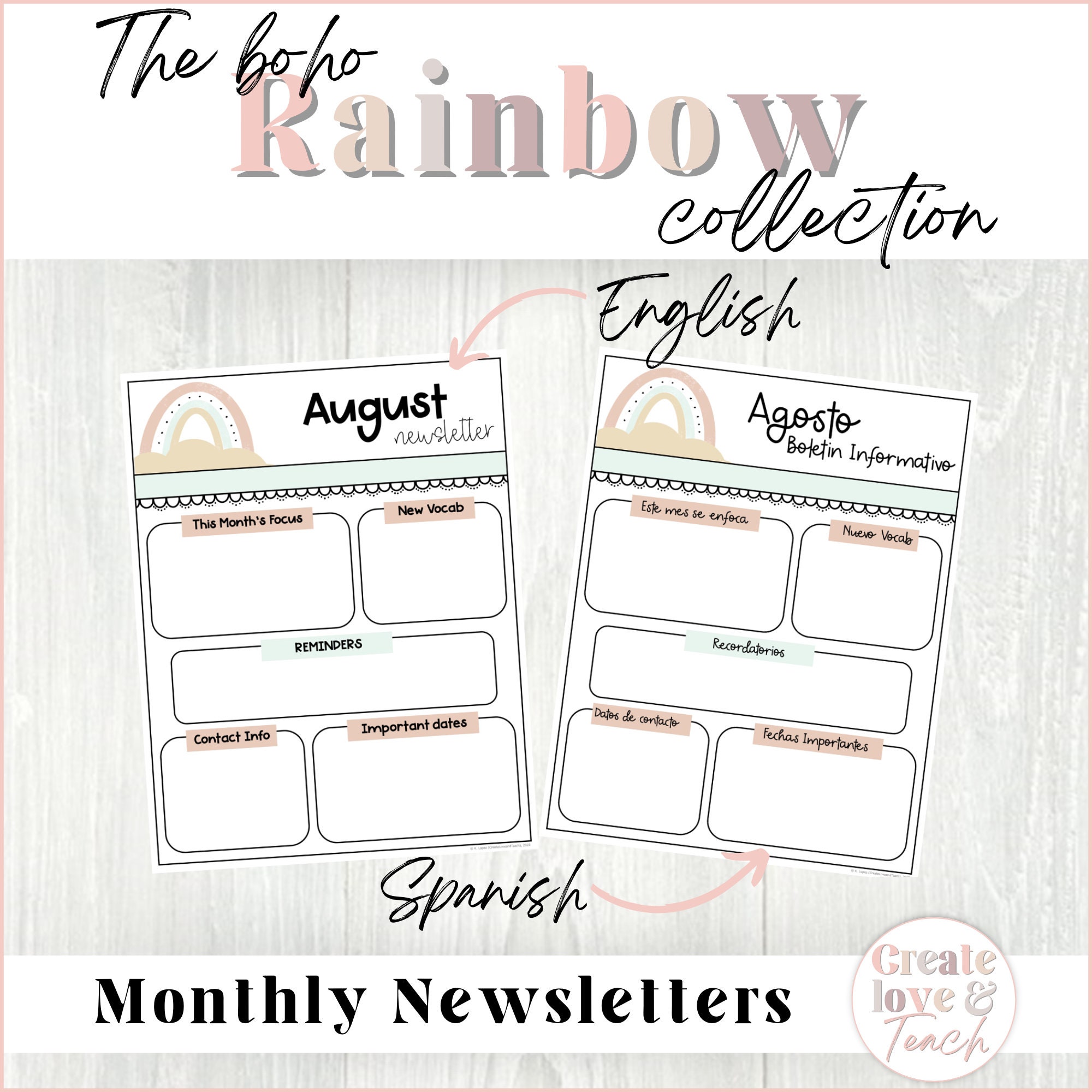 Editable Classroom Newsletter Template Rainbow Classroom Theme Monthly ...