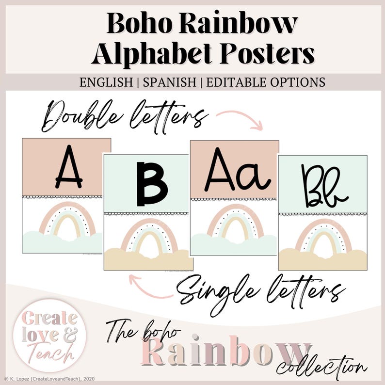 Boho Rainbow Alphabet Posters | Bilingual Alphabet Posters | Classroom ...