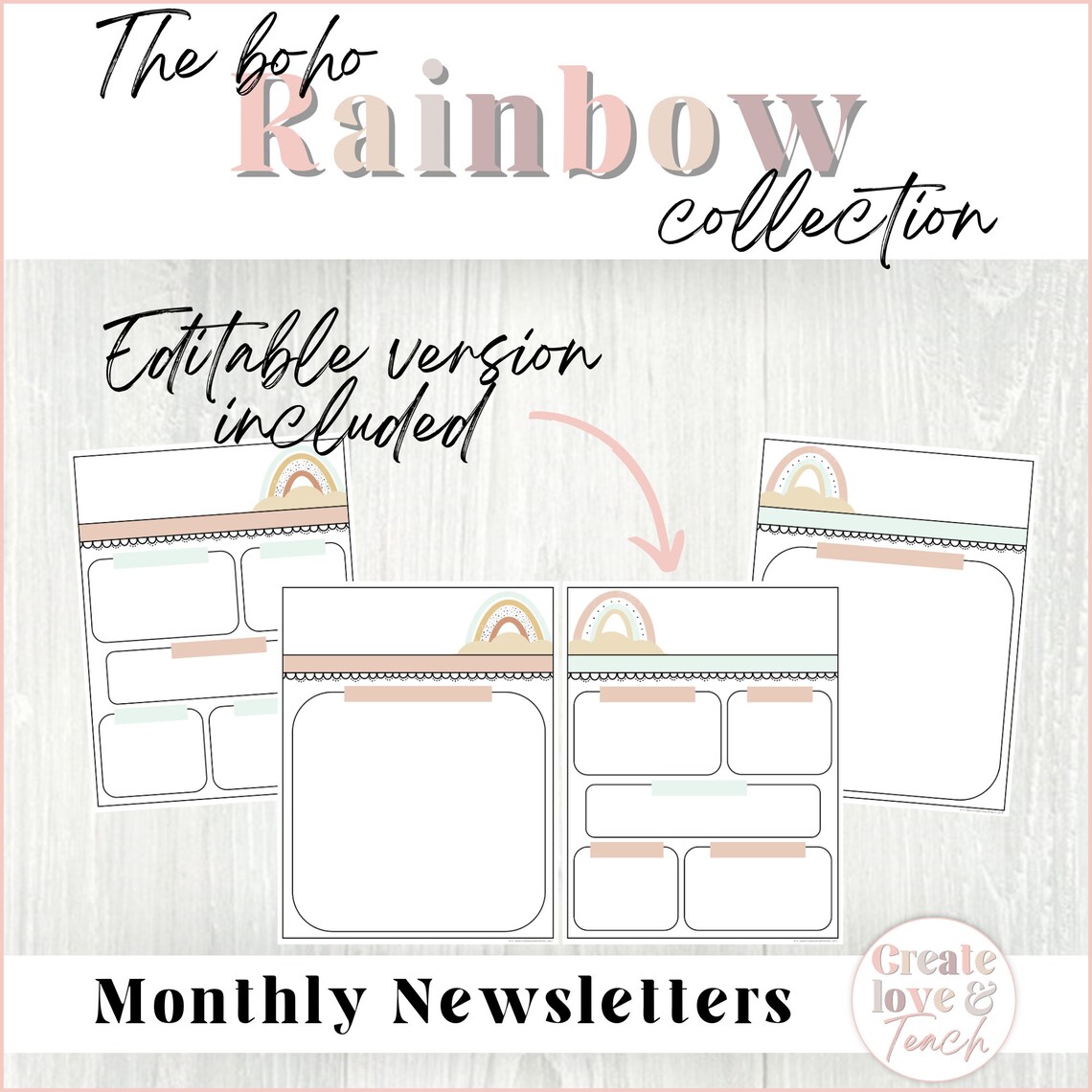 Editable Classroom Newsletter Template Rainbow Classroom Theme Monthly ...