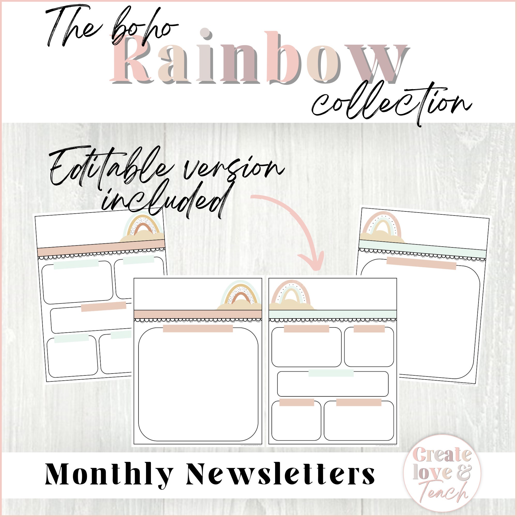 Editable Classroom Newsletter Template Rainbow Classroom Theme Monthly ...