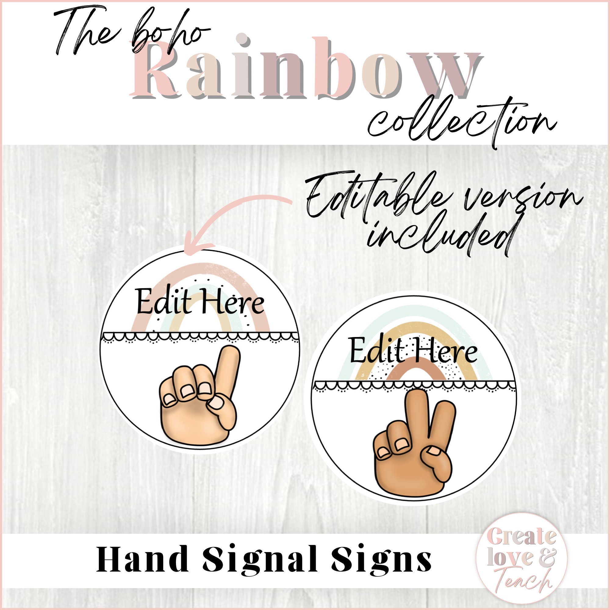 Boho Rainbow Hand Signal Posters Bilingual Signals Classroom Signal ...