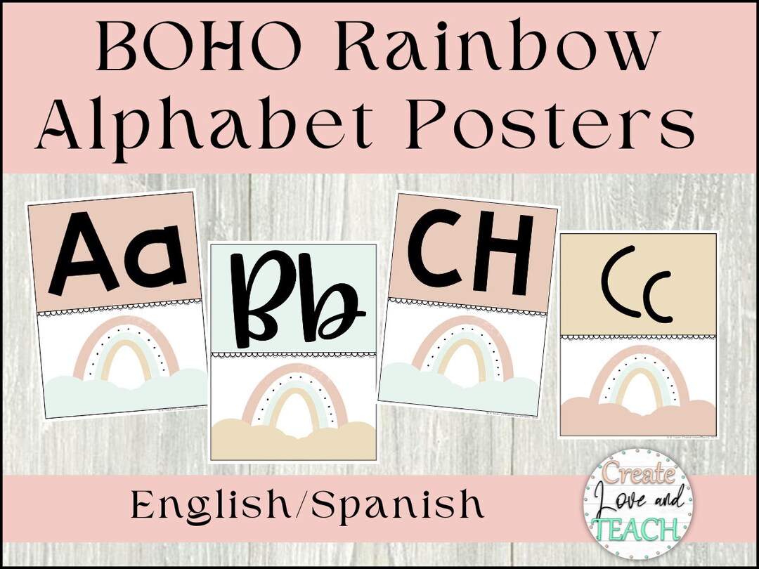 Boho Rainbow Alphabet Posters Bilingual Alphabet Posters - Etsy