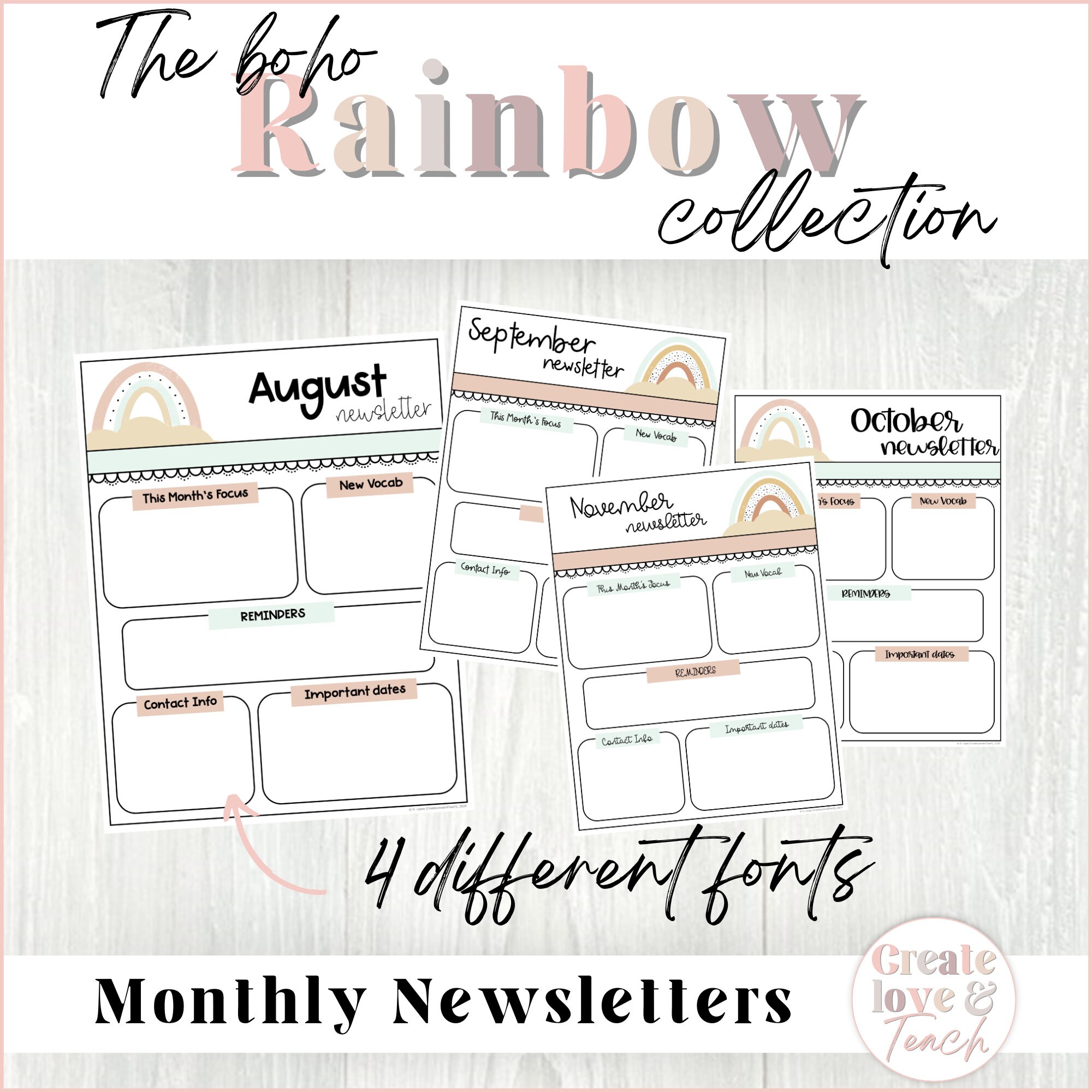 Editable Classroom Newsletter Template Rainbow Classroom Theme Monthly ...