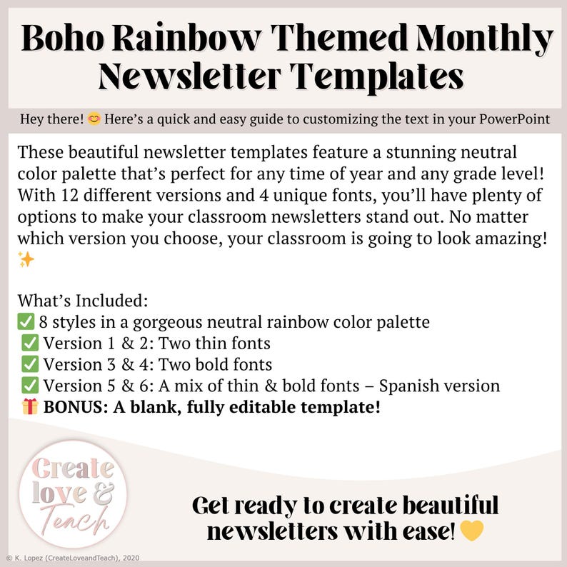 Editable Classroom Newsletter Template | Rainbow Classroom Theme ...