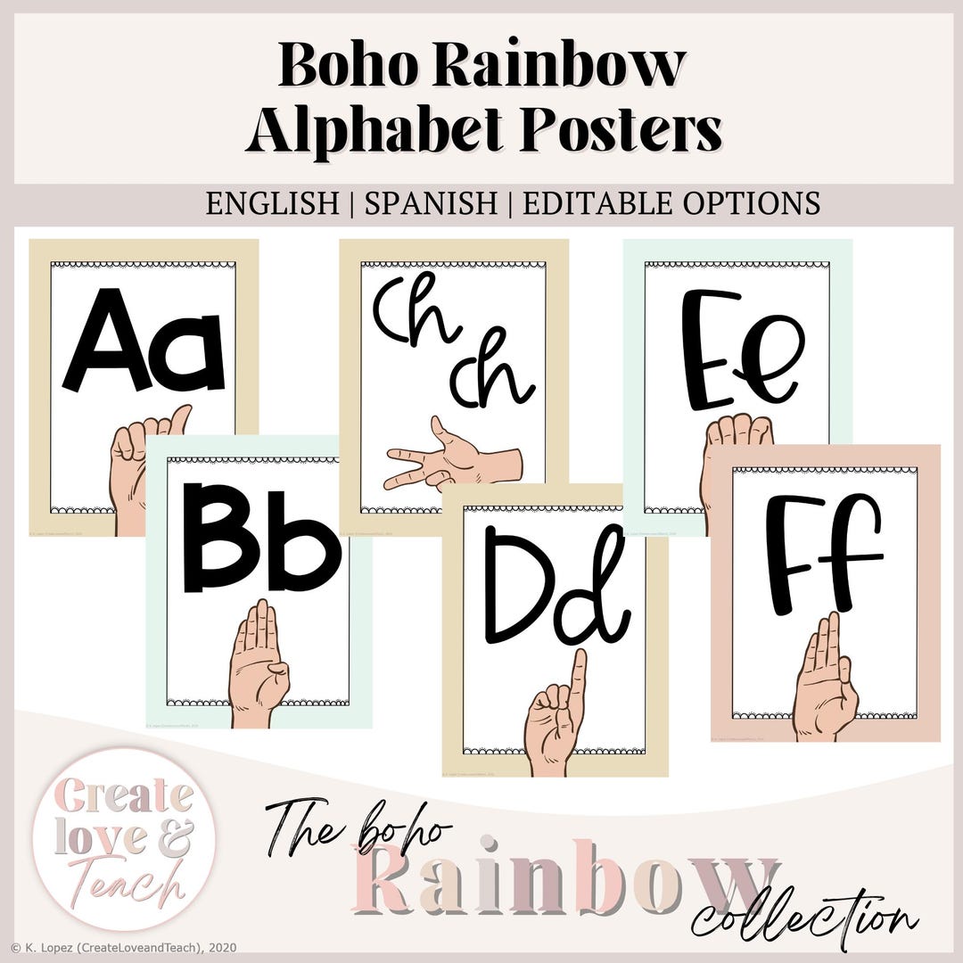 Boho Rainbow Alphabet Posters | Bilingual Alphabet Posters | Classroom ...
