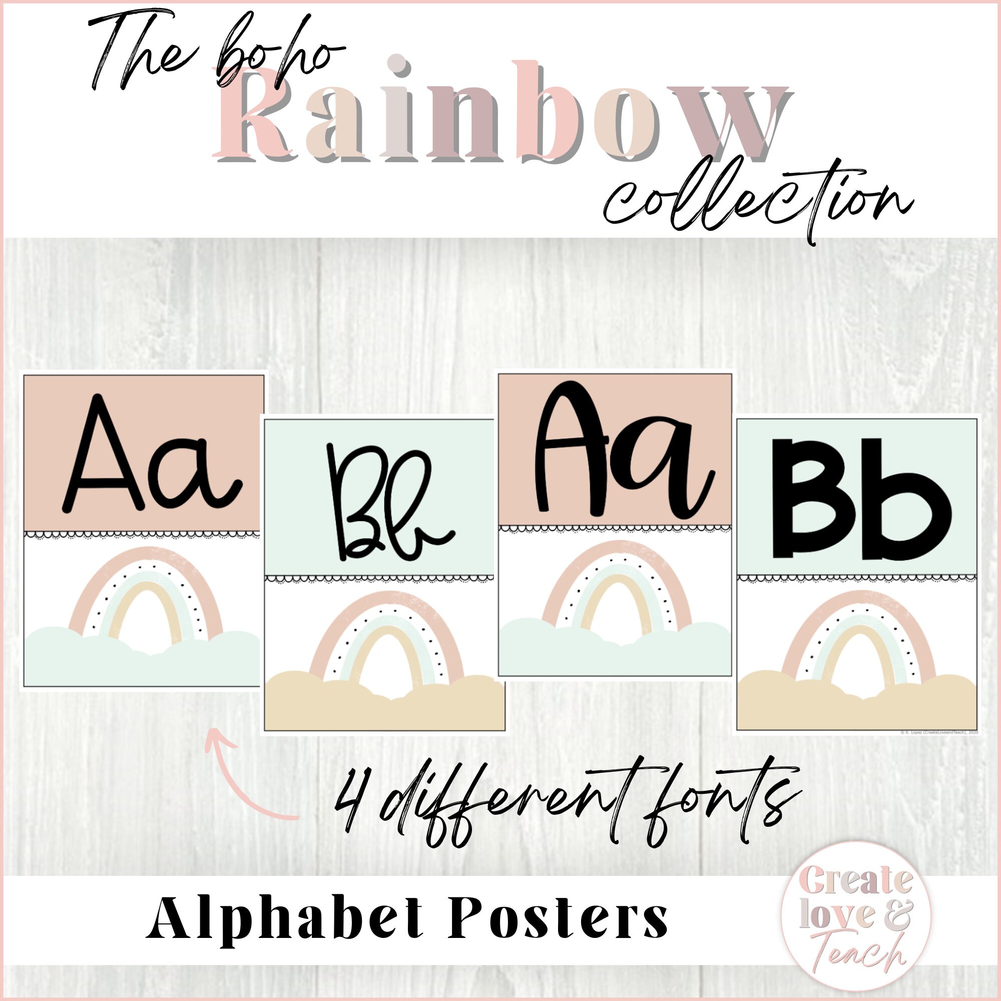 Boho Rainbow Alphabet Posters | Bilingual Alphabet Posters | Classroom ...