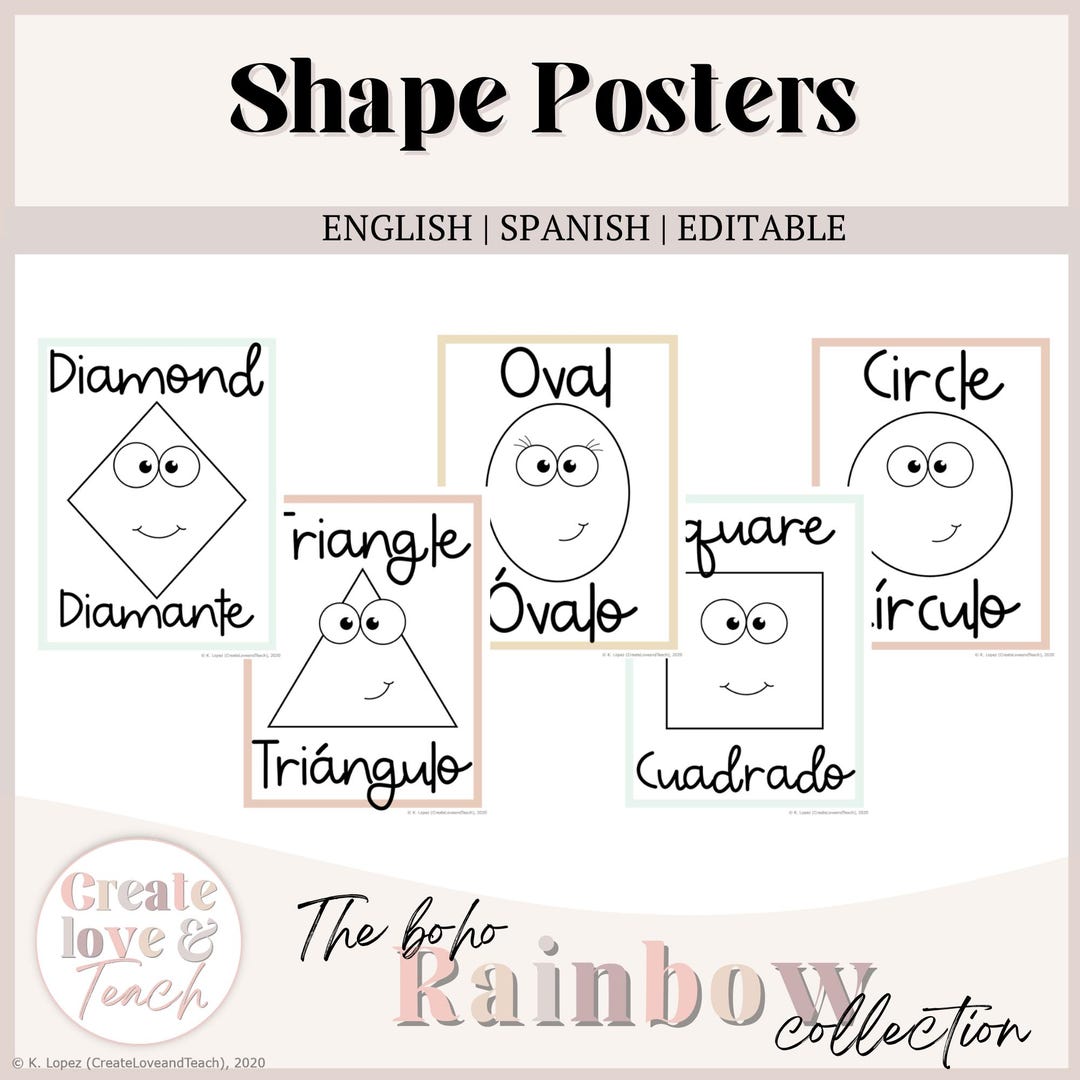 Boho Rainbow Shape Posters | Bilingual Shape Posters | Classroom Shape ...