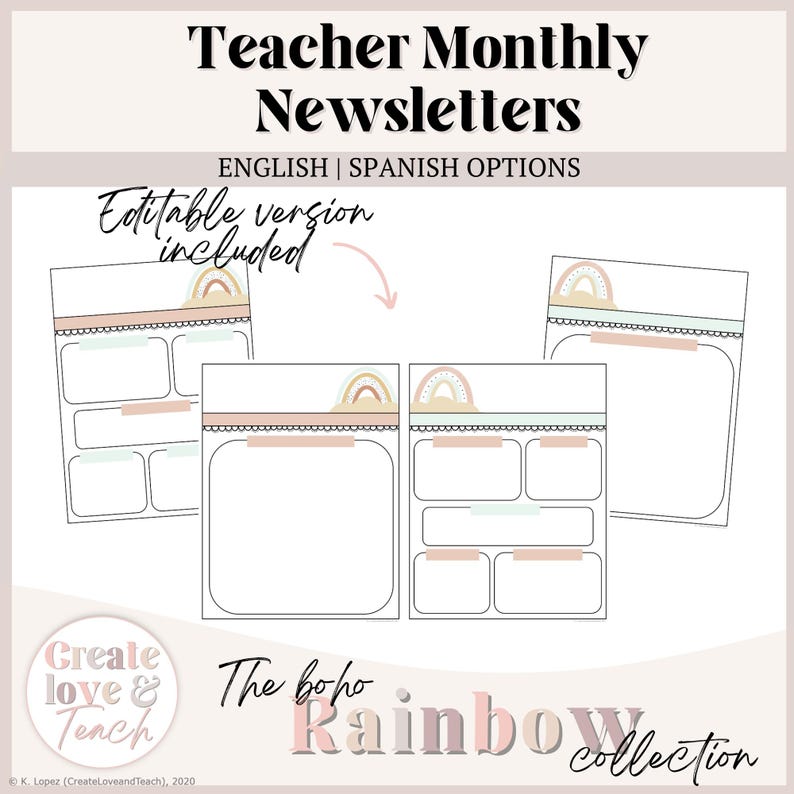 Editable Classroom Newsletter Template | Rainbow Classroom Theme ...