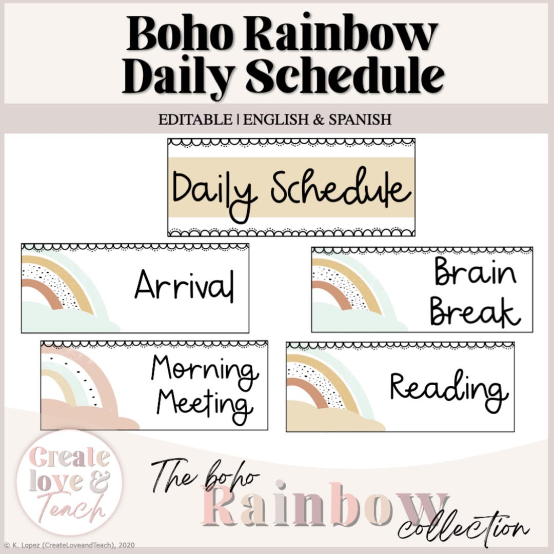 Boho Rainbow Class Schedule | Classroom Posters | Class Schedule ...