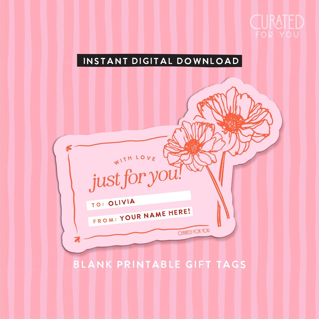 DIGITAL Customizable Valentines Day Gift Tags Pink Unique Die-cut ...