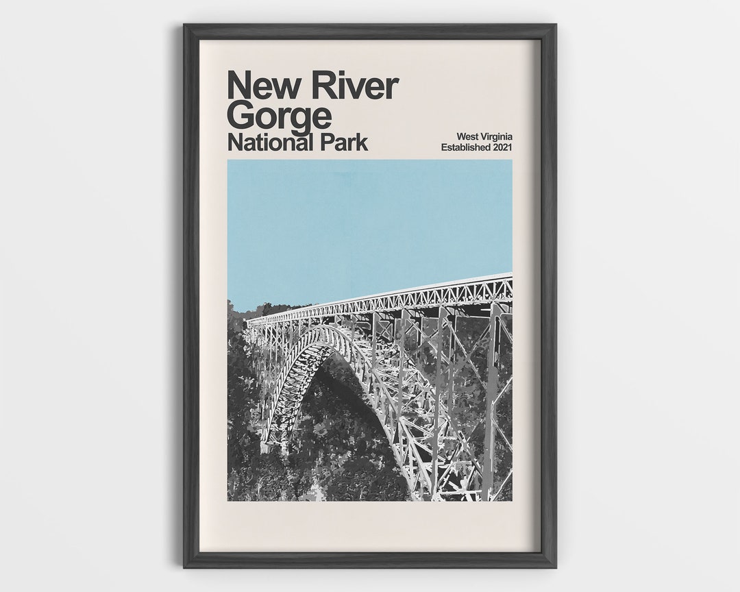 Parque Nacional New River Gorge Cartel de viaje de mediados de siglo ...