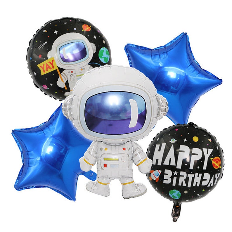 Astronaut Happy Birthday Balloon Set 18 Blue Stars, Space Balloons ...