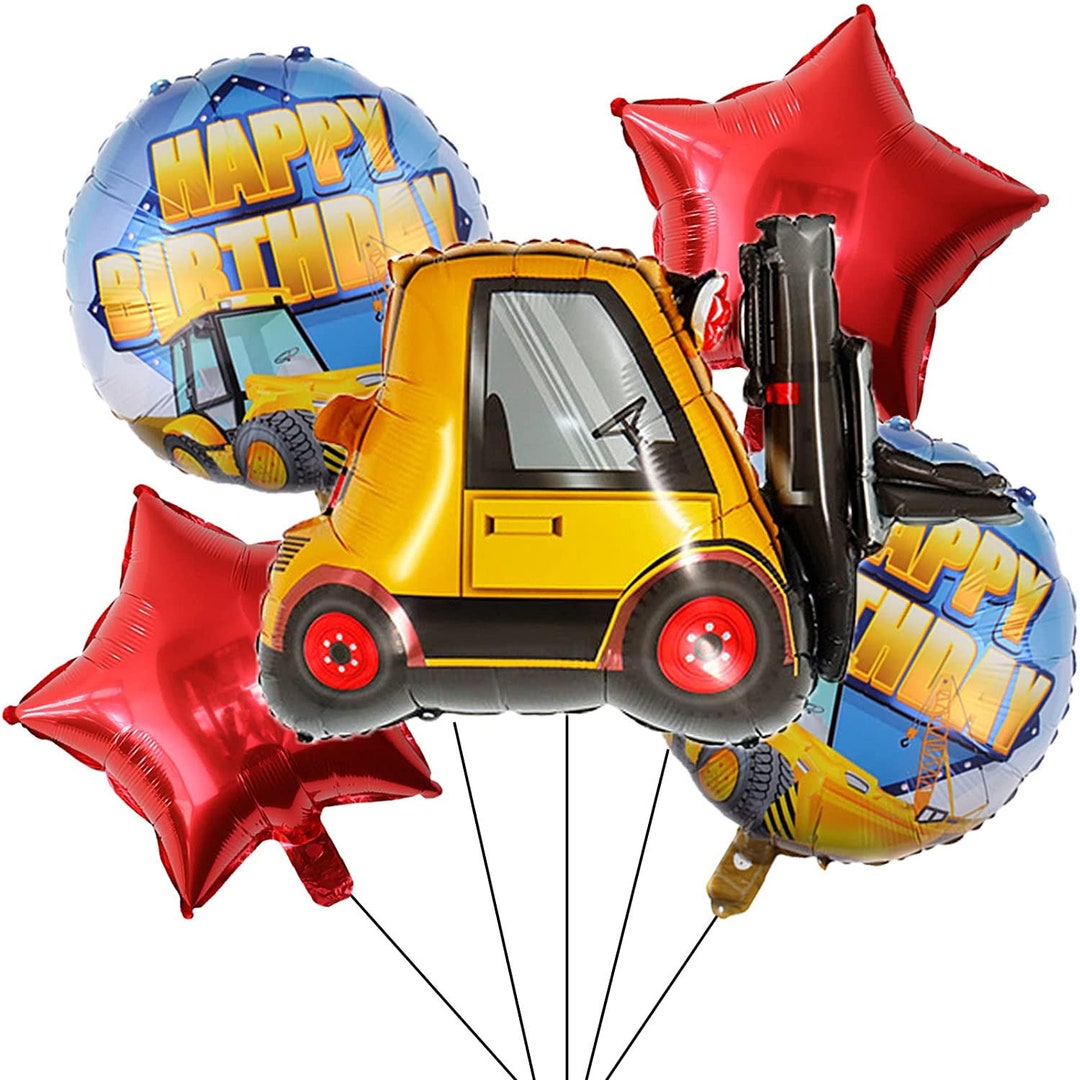 Forklift Construction Happy Birthday Balloon Set Red Star Balloons ...