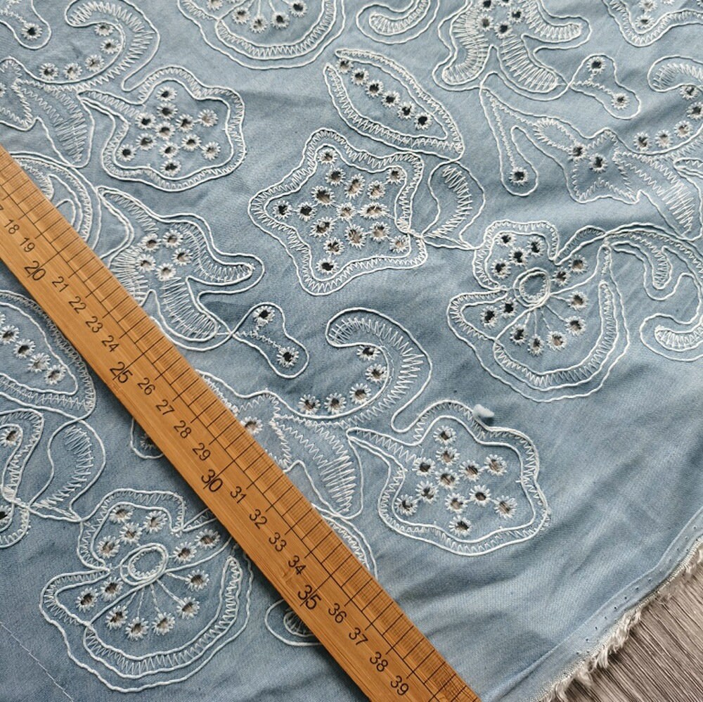 Denim Eyelet Lace Embroidery ,cotton Denim Fabric，cotton Rope ...