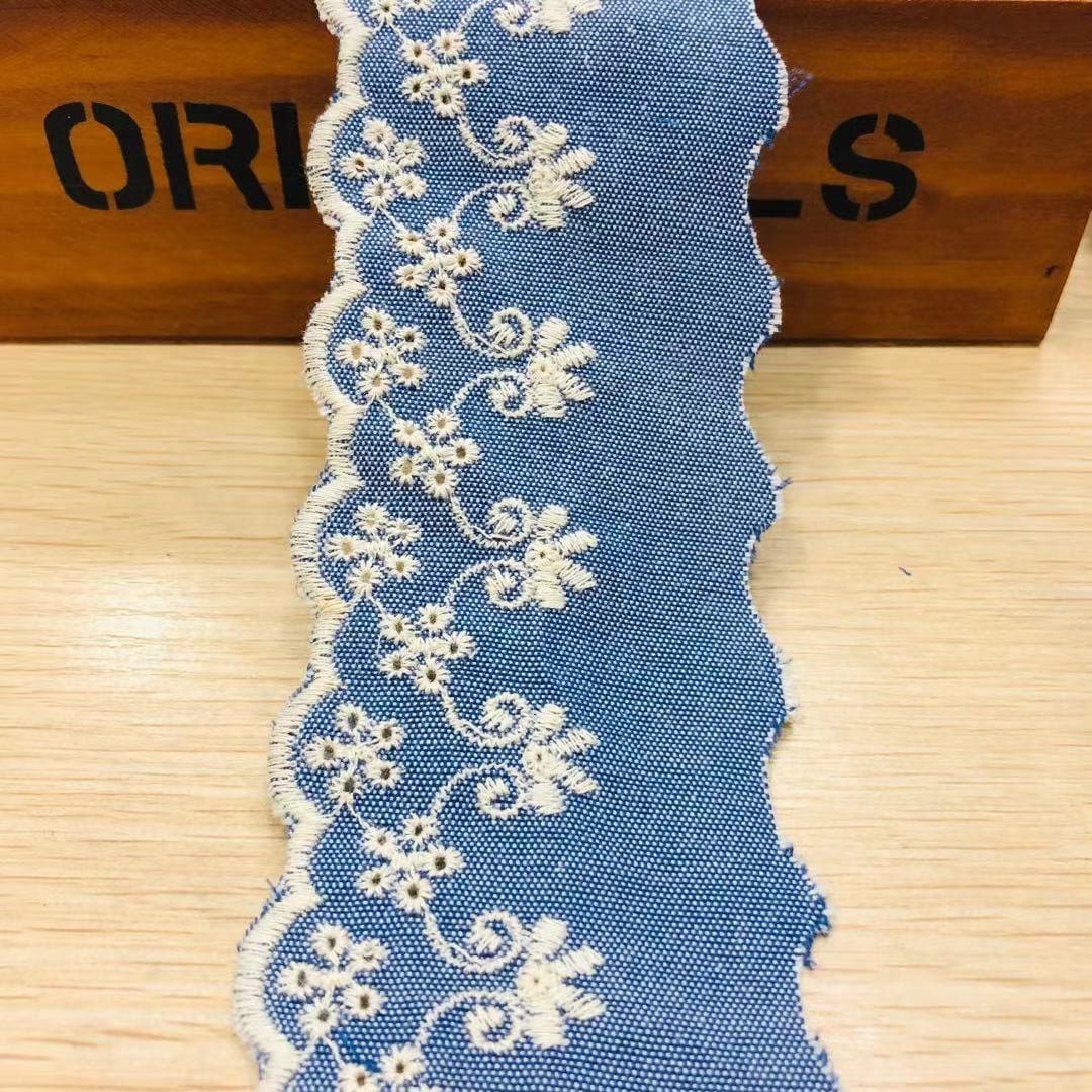 Blue，denim Trim ，denim Cotton Lace Trim , Flower Embroidery Trim ...