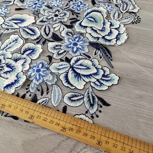 Heavy Industry Blue Flower Embroidered Lace, 3D Flower Embroidered Mesh ...