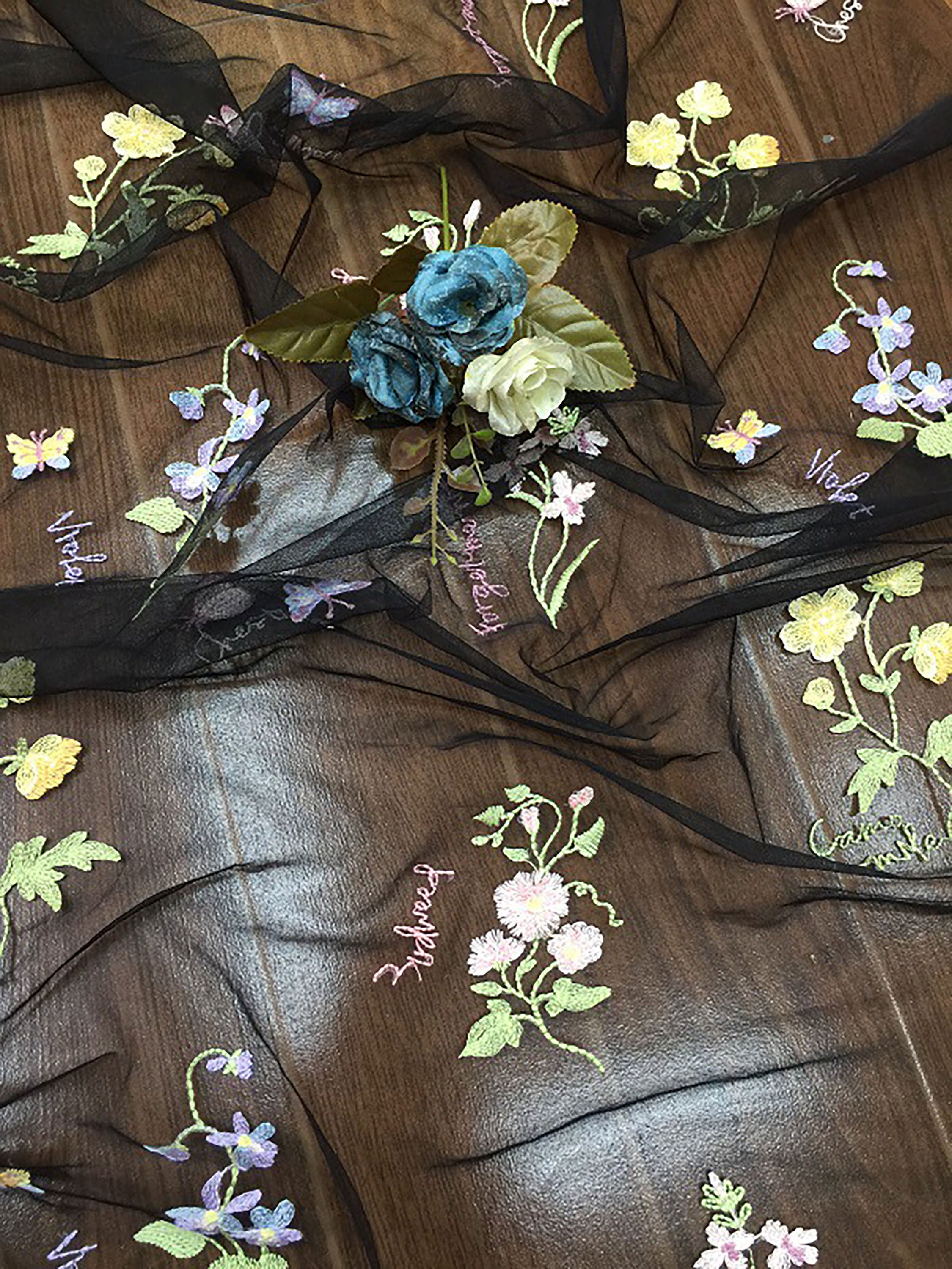 Vintage Flowers Embroidered Sheer Fabric , Multicolor Floral Lace, 3d ...