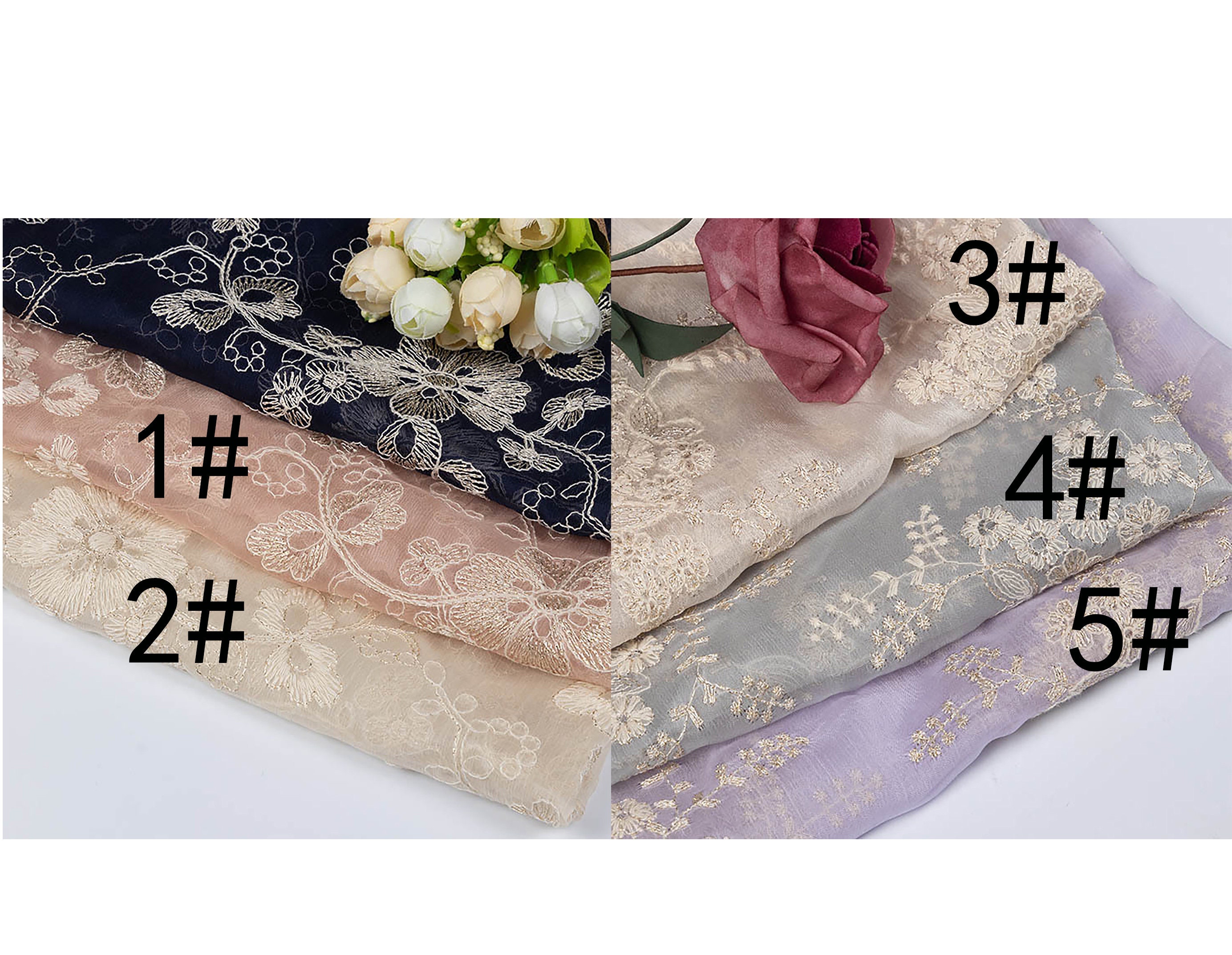 Soft Imitation Silk Chiffon Gold Thread Flower Embroidery, Floral ...