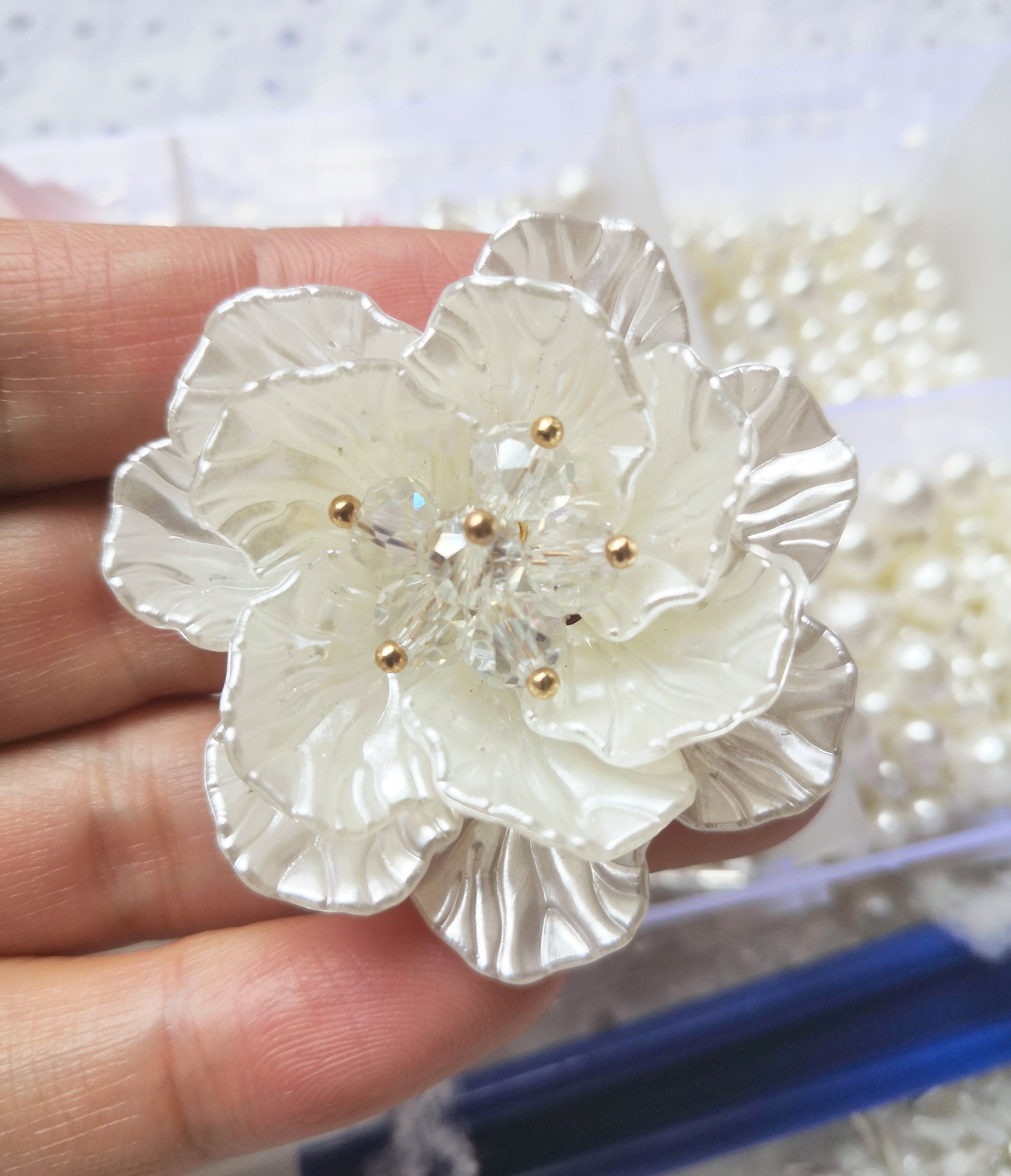 3D Beaded Camellia ，flowers Applique,rhinestone Pearls Applique Patch ...