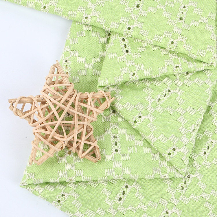 Fluorescence Green Embroidered Geometric Patterndenim Embroidery Flower ...