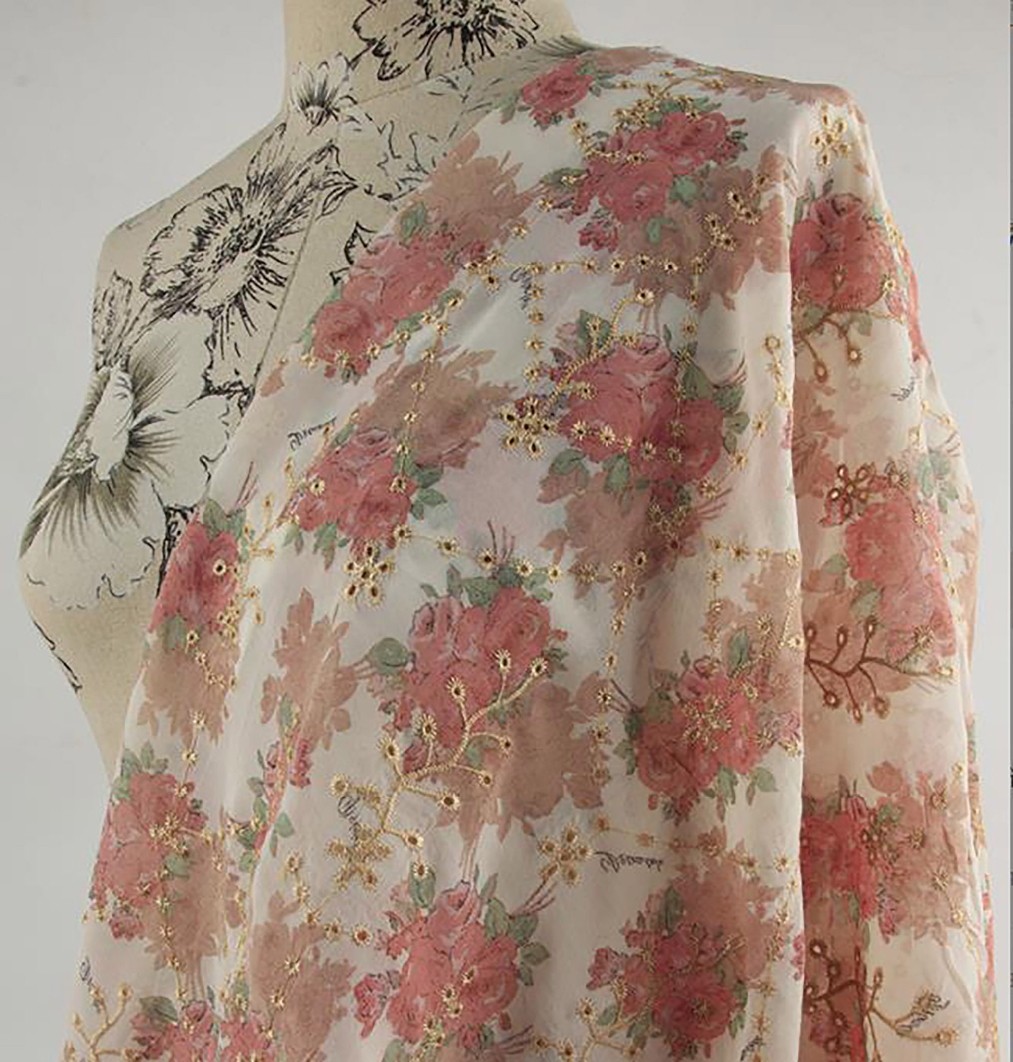 B Delicate Chiffon Floral Print Fabric Embroiderychiffon Eyelet ...