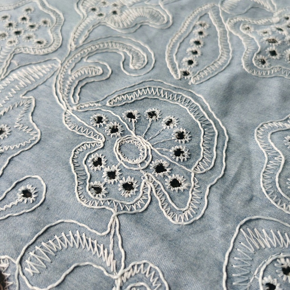 Denim Eyelet Lace Embroidery ,cotton Denim Fabric，cotton Rope ...