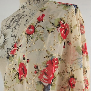 B Delicate Chiffon Floral Print Fabric Embroidery，chiffon Eyelet Lace ...