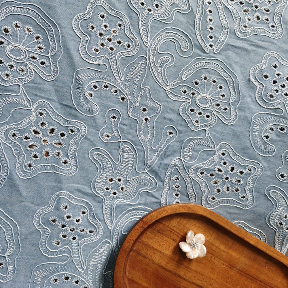 Denim Eyelet Lace Embroidery ,cotton Denim Fabric，cotton Rope ...