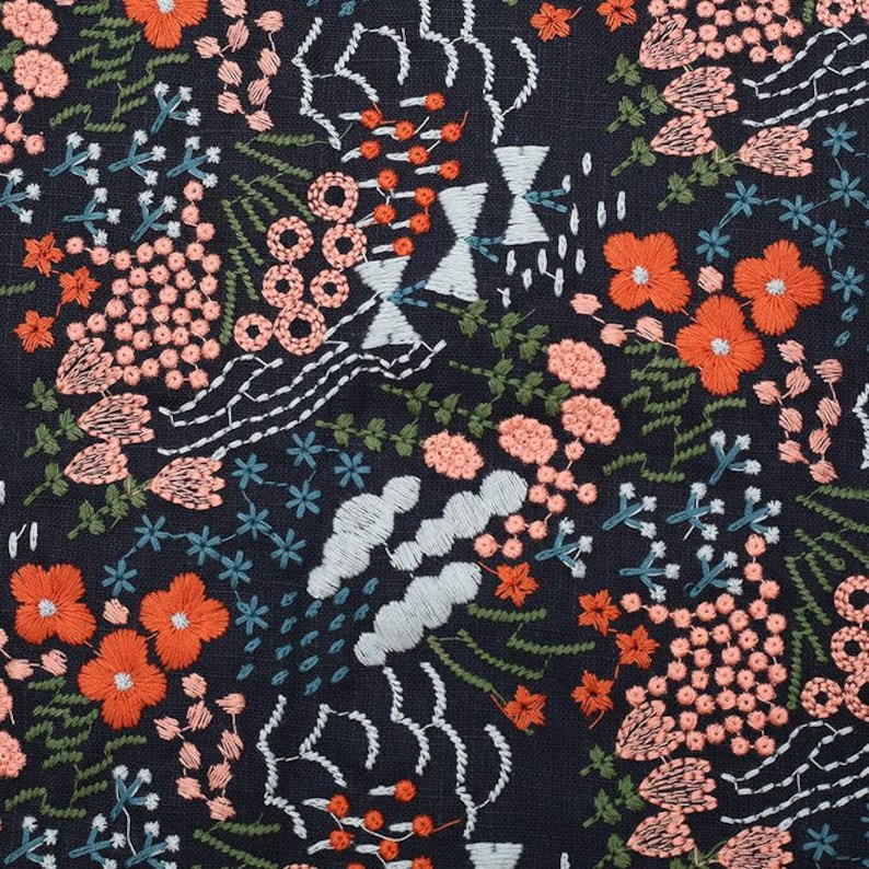 Floral Embroidery , Cotton and Linen Embroidery Fabric, for Fashion ...