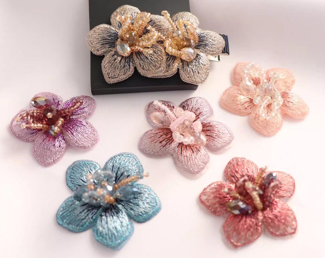 3D Flower Patch, Gold Thread Embroidery Flower Applique，crystal Beaded ...