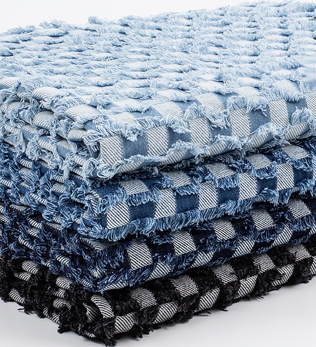 Blue，plaid Fringed Denim Jacquard Fabric, Retro Hand-cut Flowers ...
