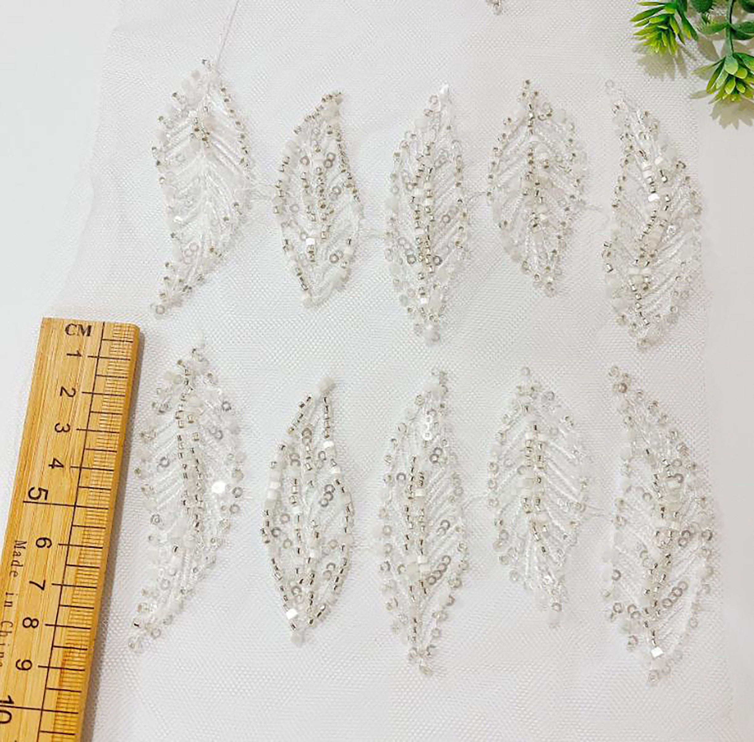 Beaded Leaves Flower Applique, Pure Handmade Beading, Pearl Beading for ...