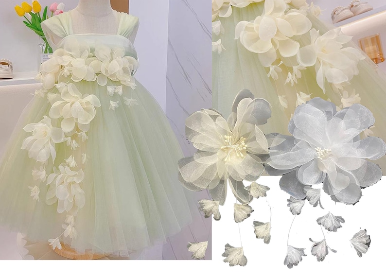 Romantic Organza Hanging Beard Flowers, Flower Applique, Organza ...
