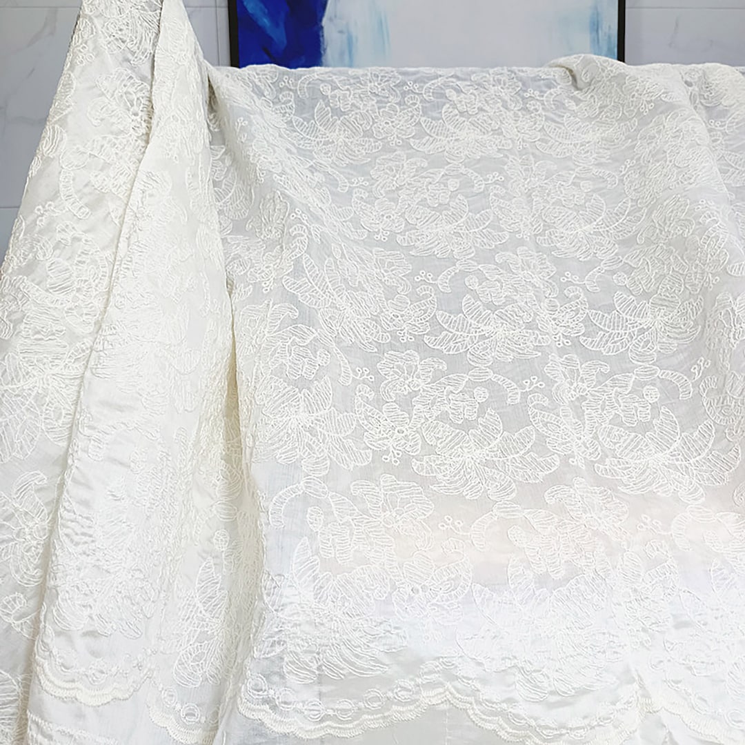 Elegant Floral Embroidery Silk Fabric,tencel Embroidery，crinkle Silk ...