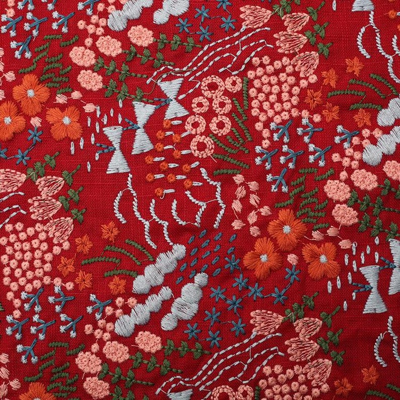 Floral Embroidery , Cotton and Linen Embroidery Fabric, for Fashion ...