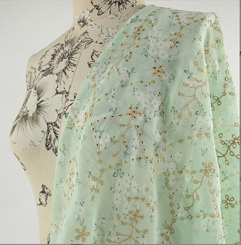 D Delicate Chiffon Floral Print Fabric Embroidery，chiffon Eyelet Lace ...