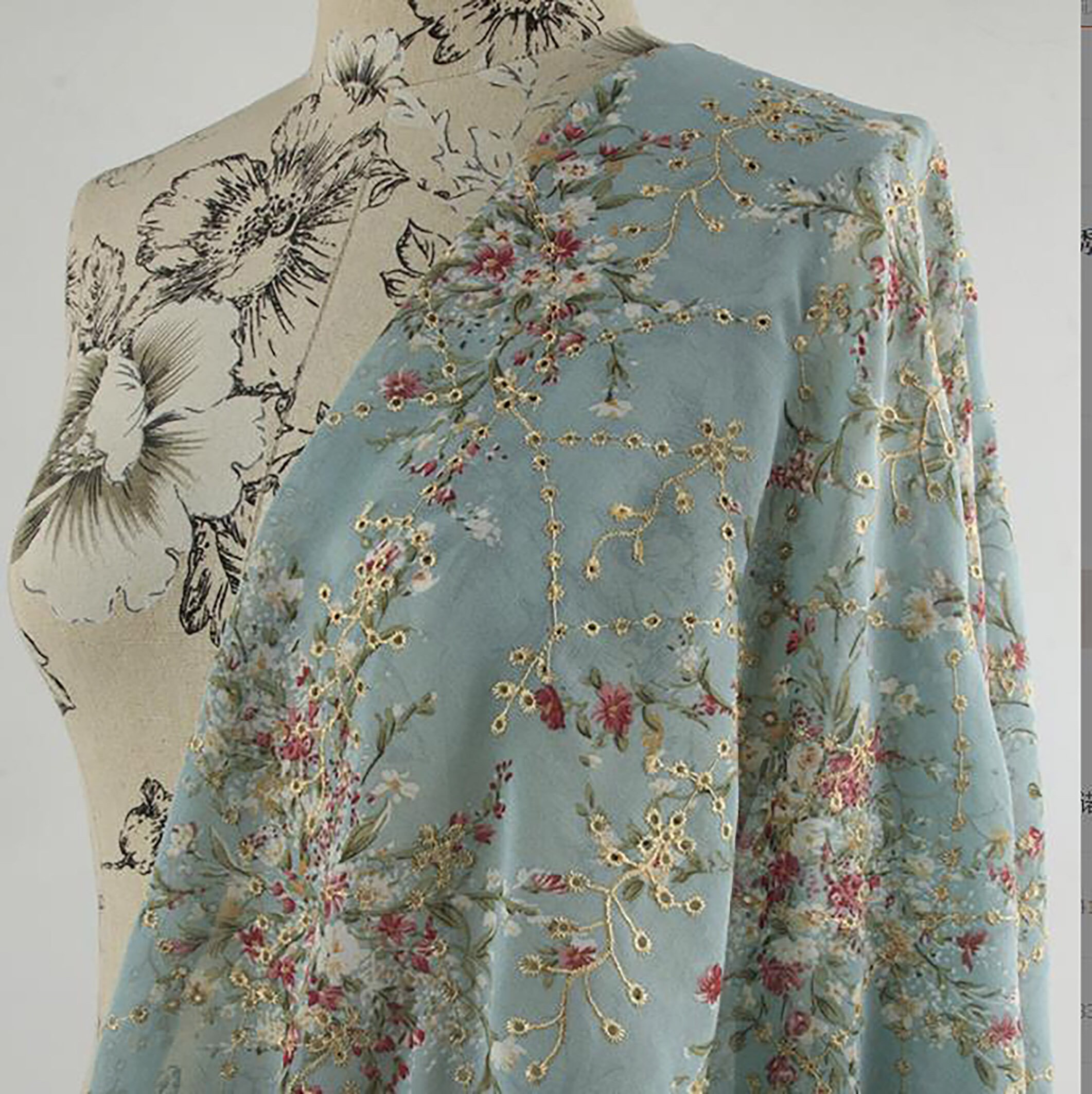 D Delicate Chiffon Floral Print Fabric Embroidery，chiffon Eyelet Lace ...