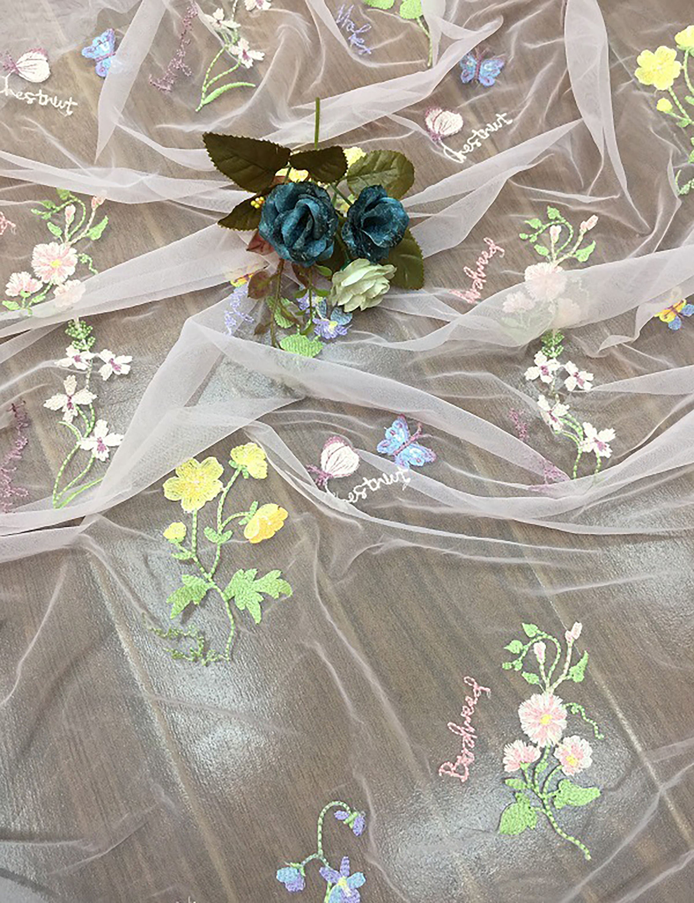 Vintage Flowers Embroidered Sheer Fabric , Multicolor Floral Lace, 3d ...