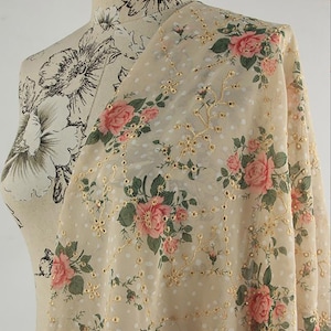 B Delicate Chiffon Floral Print Fabric Embroidery，chiffon Eyelet Lace ...