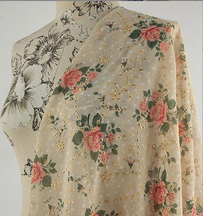 B Delicate Chiffon Floral Print Fabric Embroidery，chiffon Eyelet Lace ...