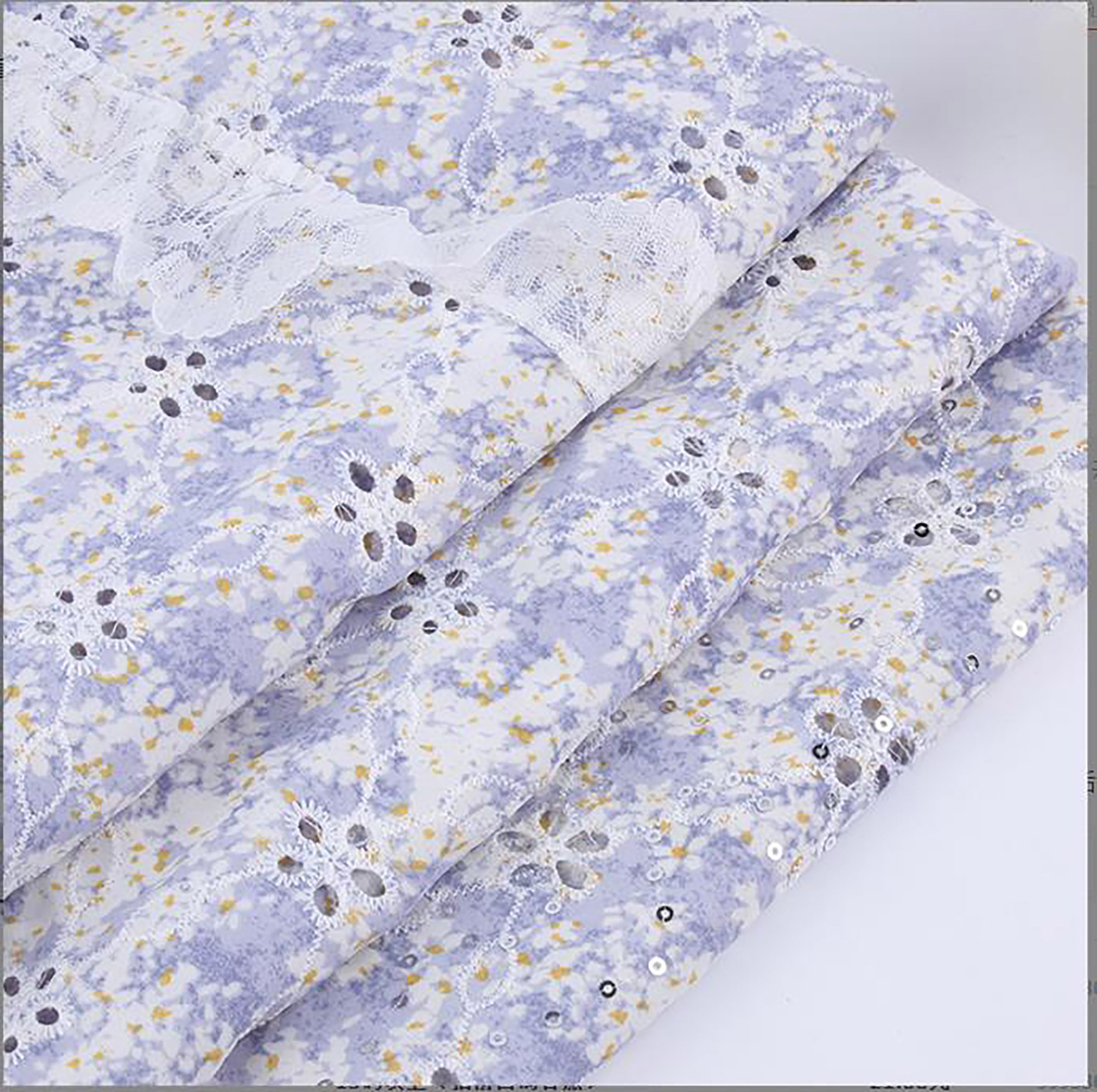 3 Crafts Chiffon Floral Print Fabric With Embroidered Flower, Chiffon ...